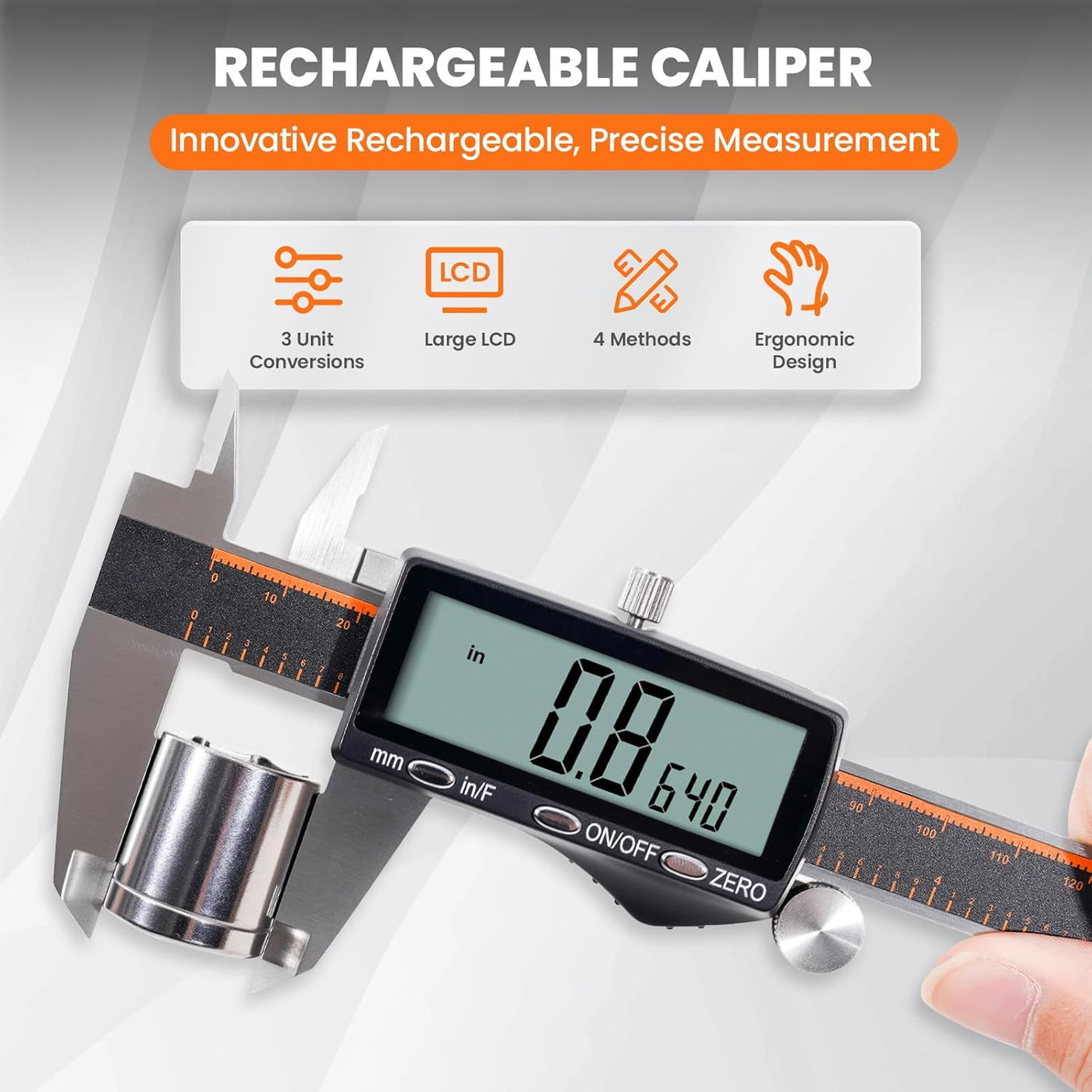 Rechargeable 0-8 Inch Calipers Measuring Tool with Inch/MM/Fraction ...